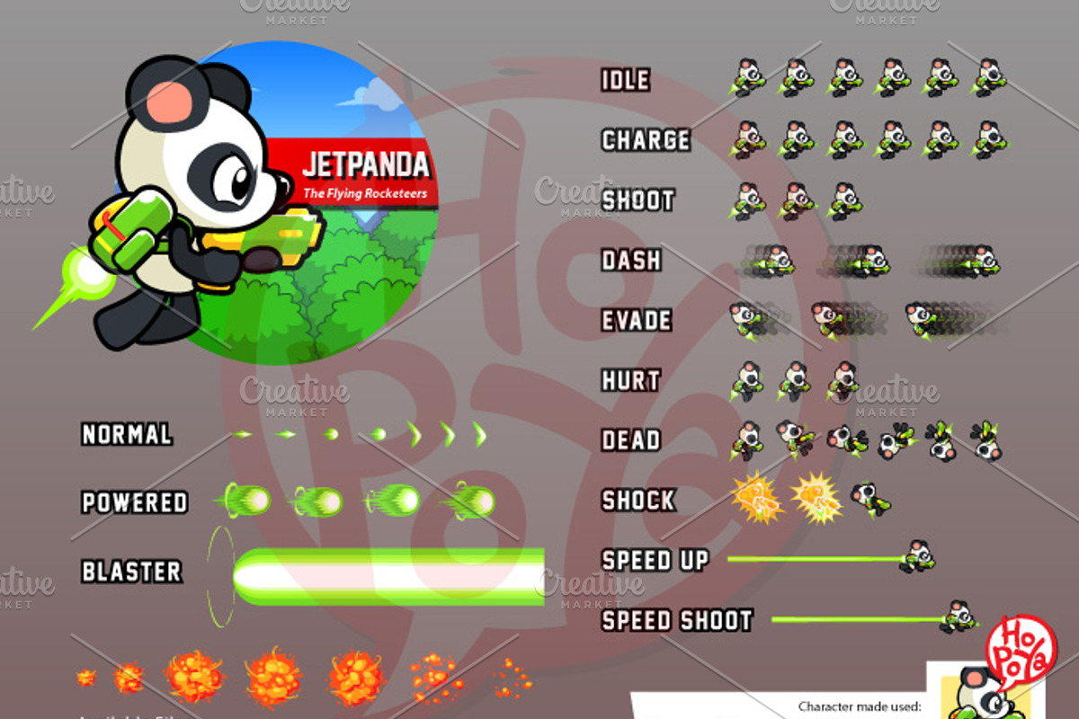 Jet Pack And Gun Panda Game Sprites, an Animal Illustration by mikailain