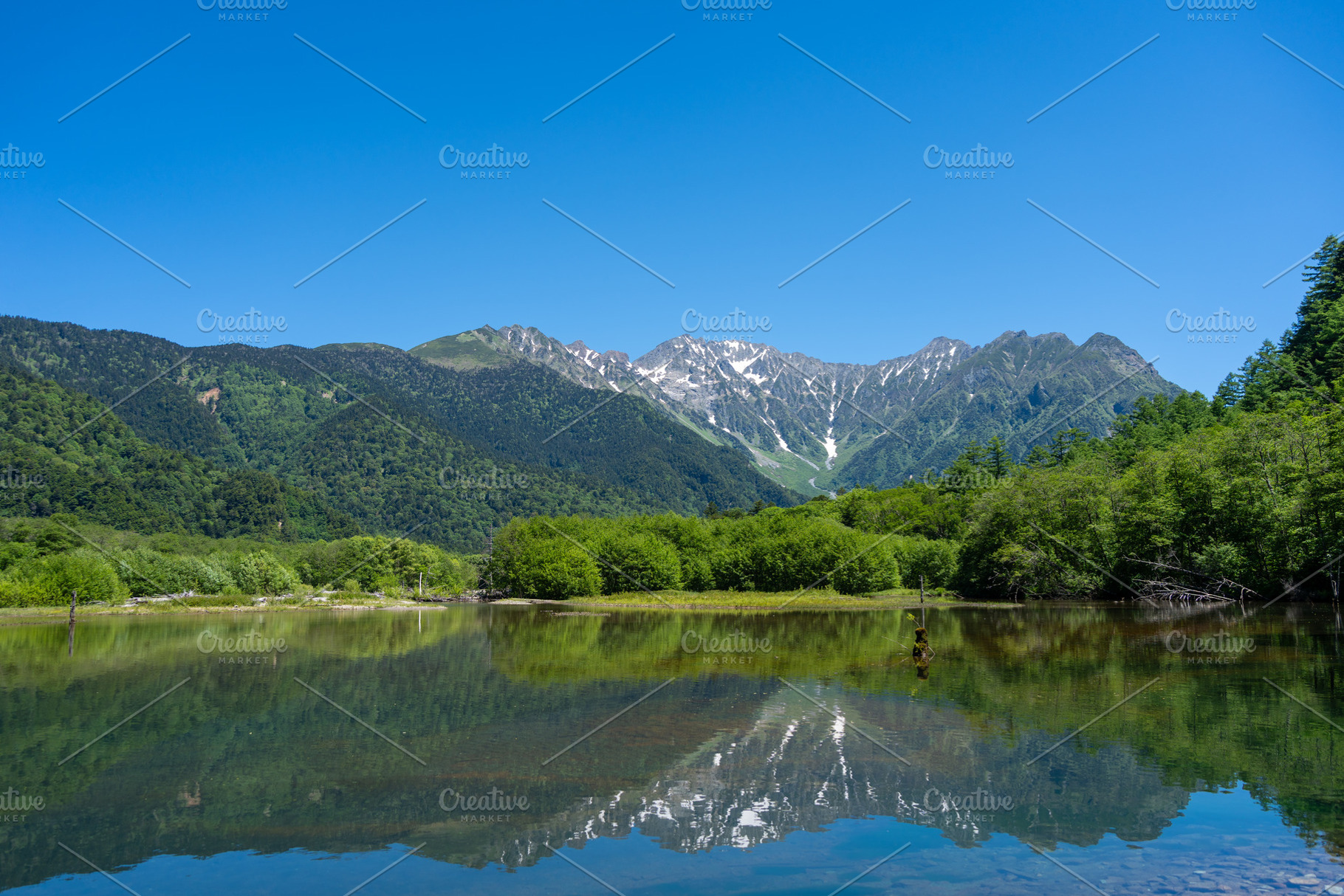 Mount Hotaka reflection on Kamikochi hiking trail in Japan, a Nature ...