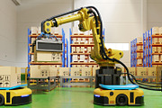 Factory automation with agv featuring 3d rendering, agv, and arm, an ...