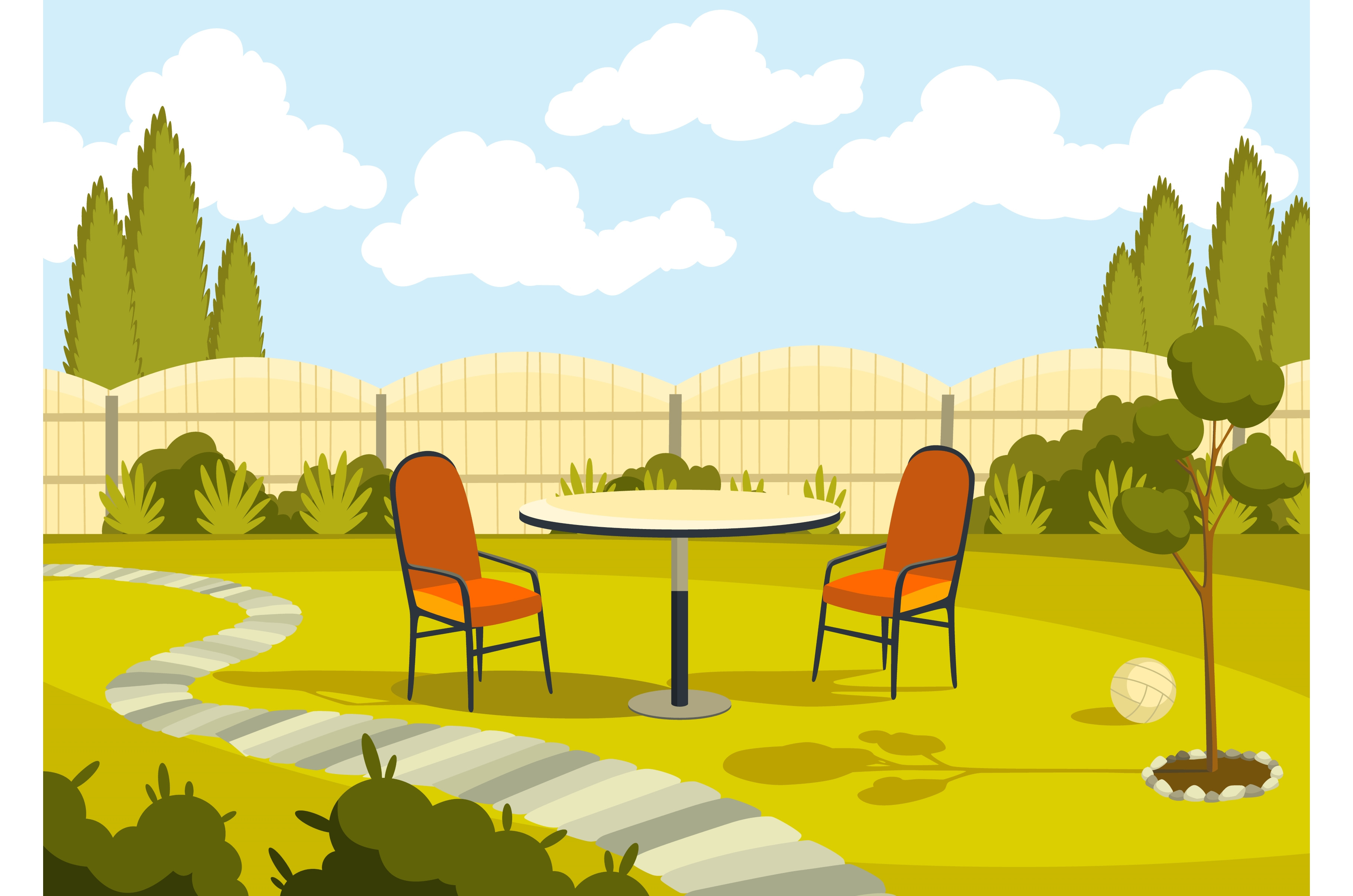 Patio area with cartoon table and | Graphic Objects ~ Creative Market