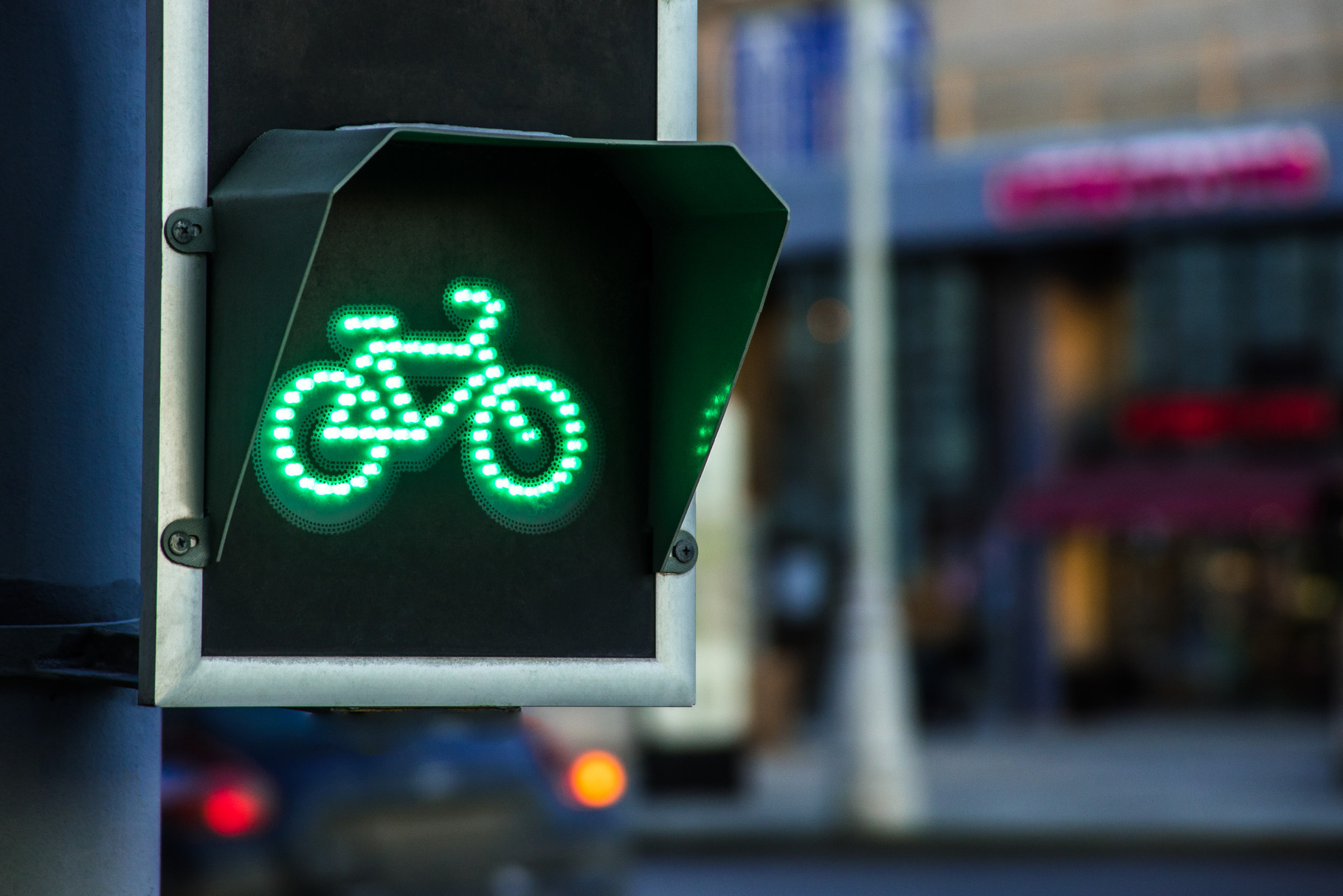 Green light for bicycle lane on featuring view, safe, and lane, a ...