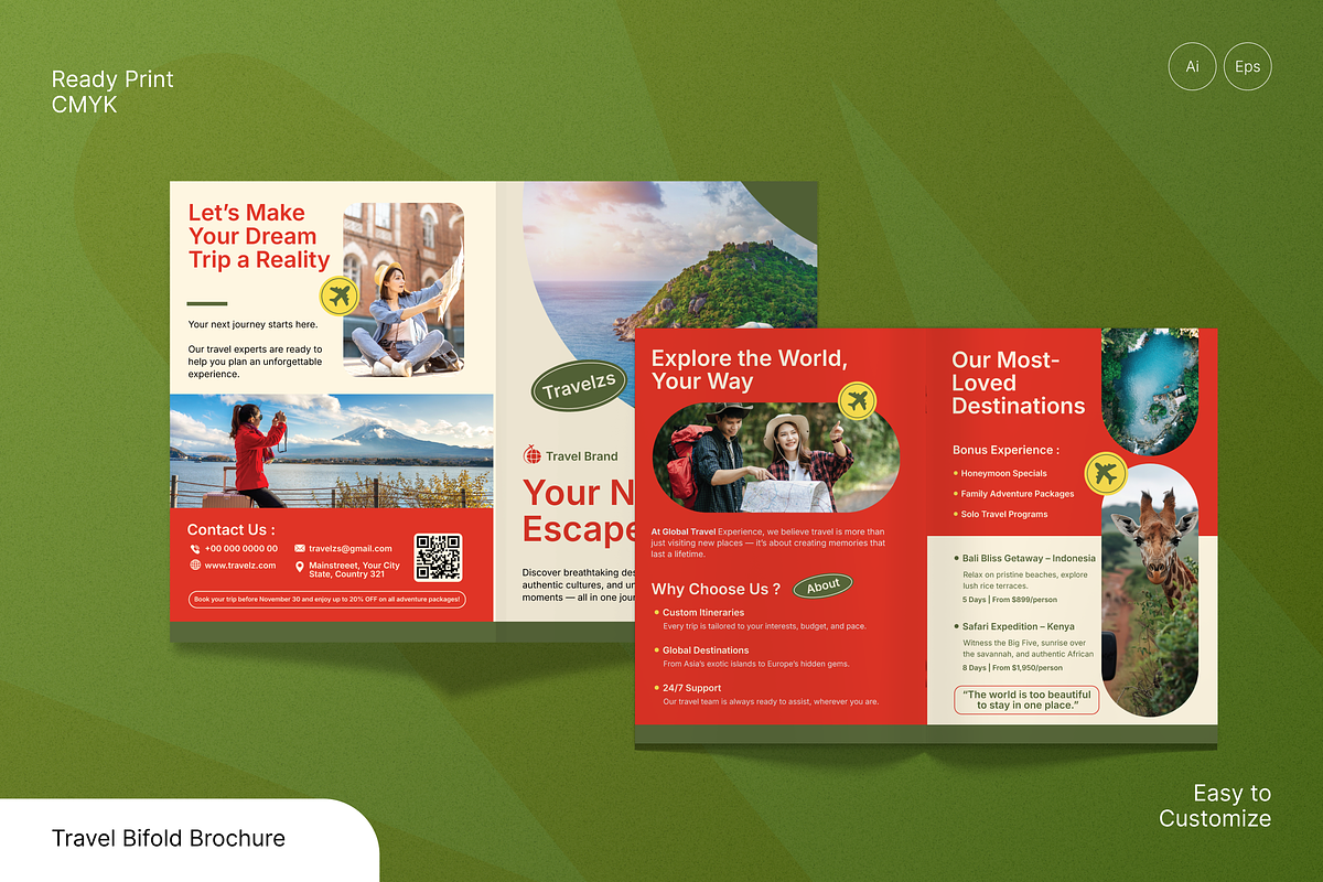 Travel Experience Bifold Brochure, a Brochure Template by Annora Studio