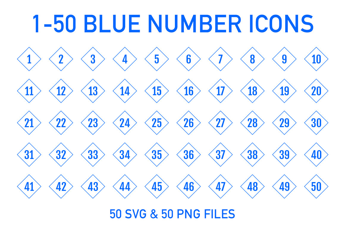 1-50 Blue Outline Cube Numbers, an Icon by Designs By Alfredo