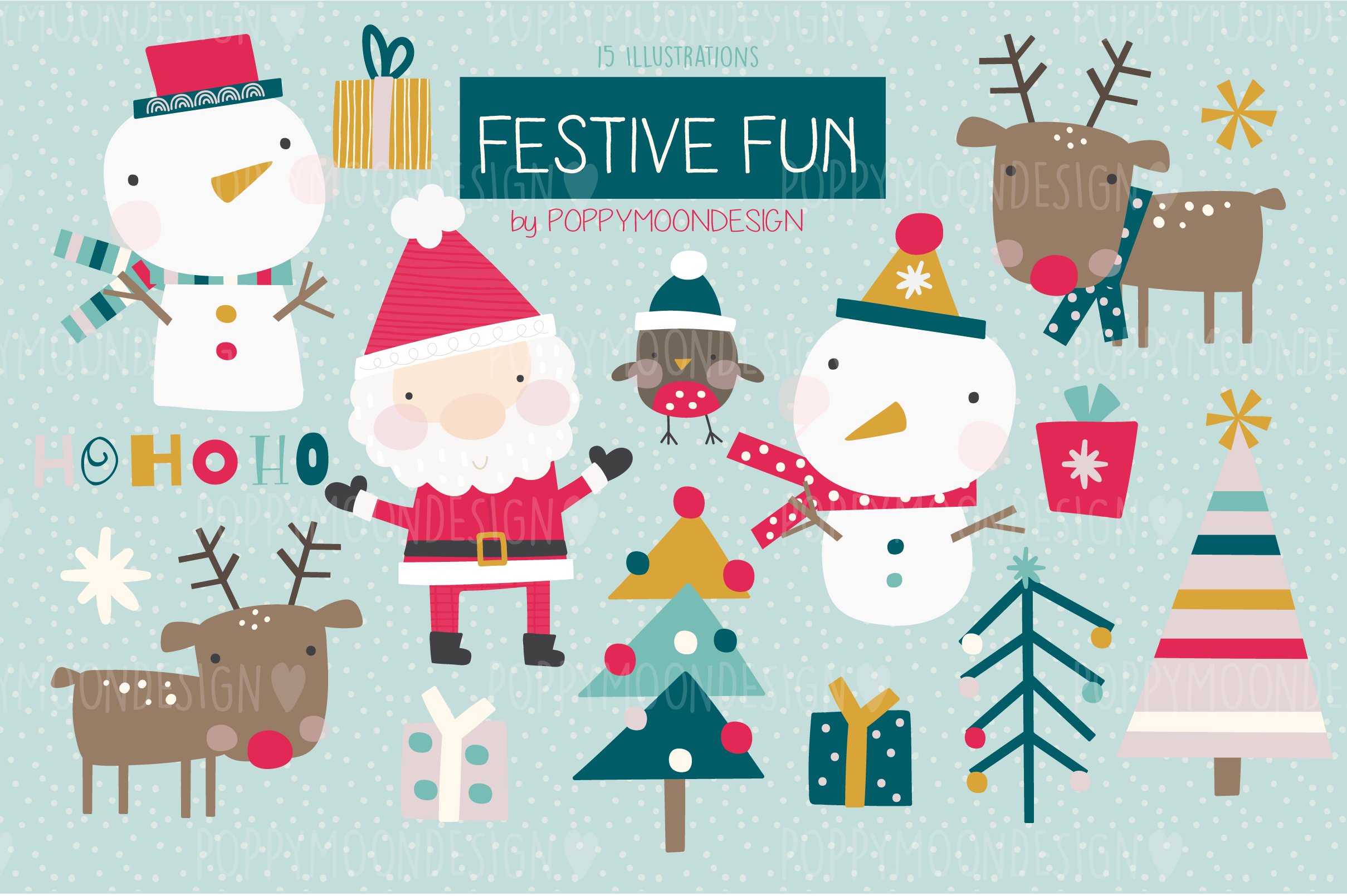 Festive fun clipart set, an Animal Illustration by Poppymoondesign ...