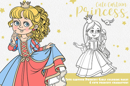 Cute cartoon Princess coloring pages, an Illustration by Azuzlikus