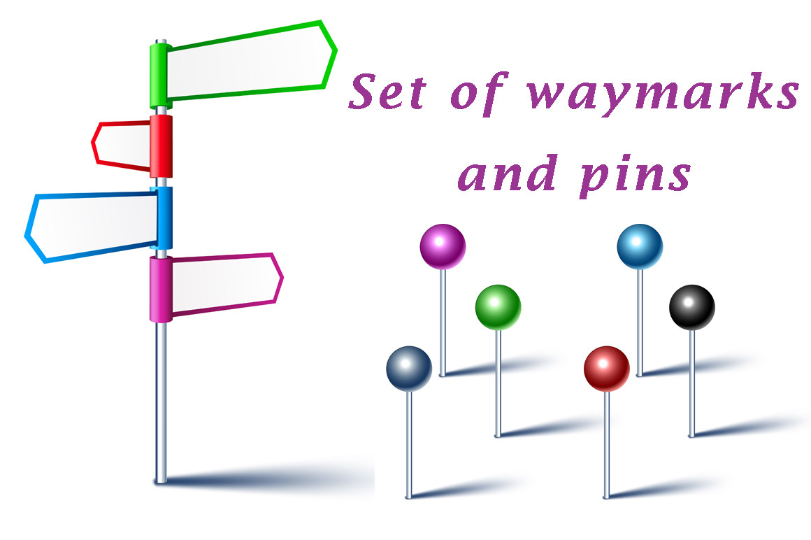 Set of color waymarks and pins | Icons ~ Creative Market