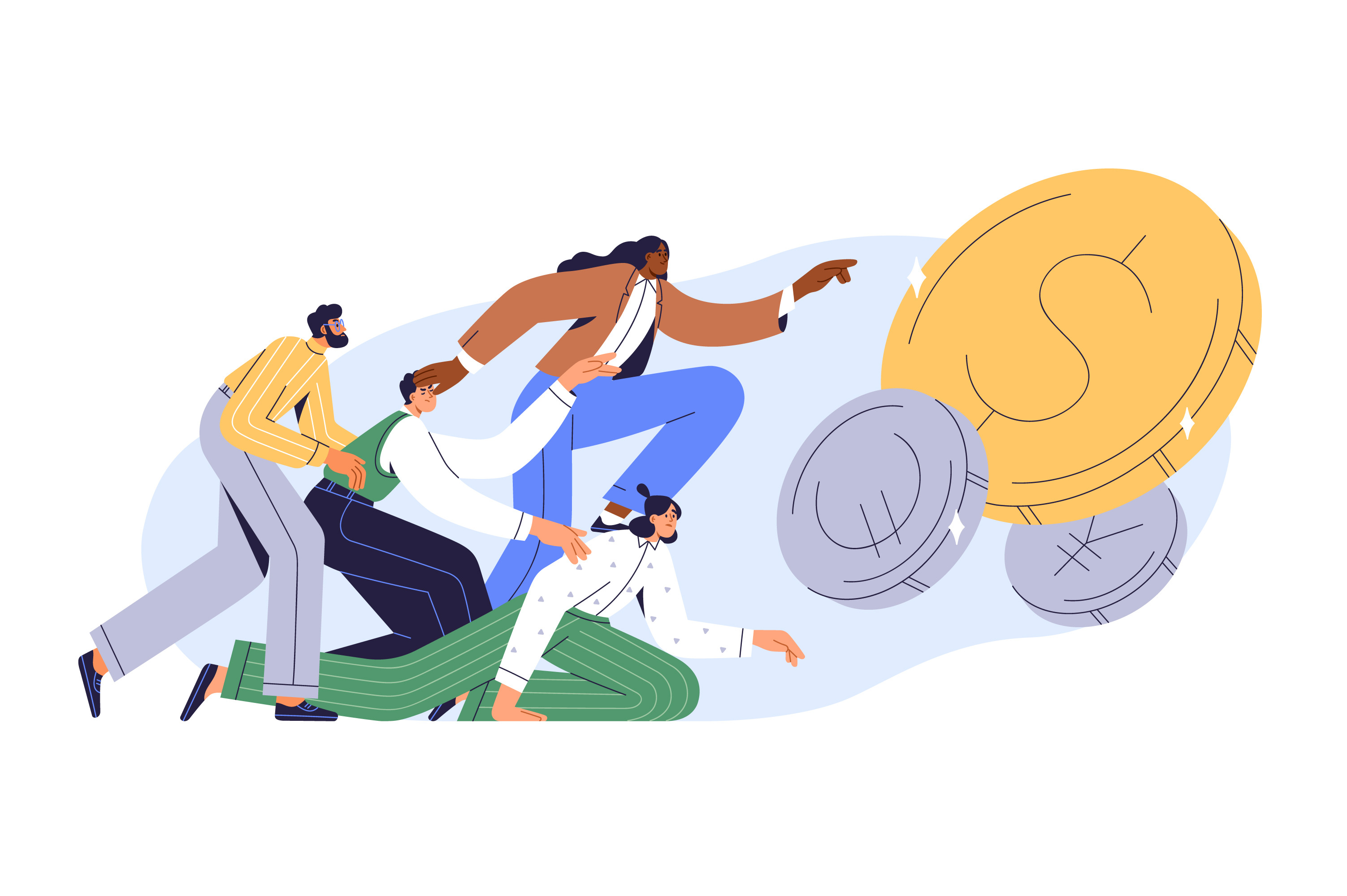 People chasing for money concept, a Finance Illustration by Good Studio