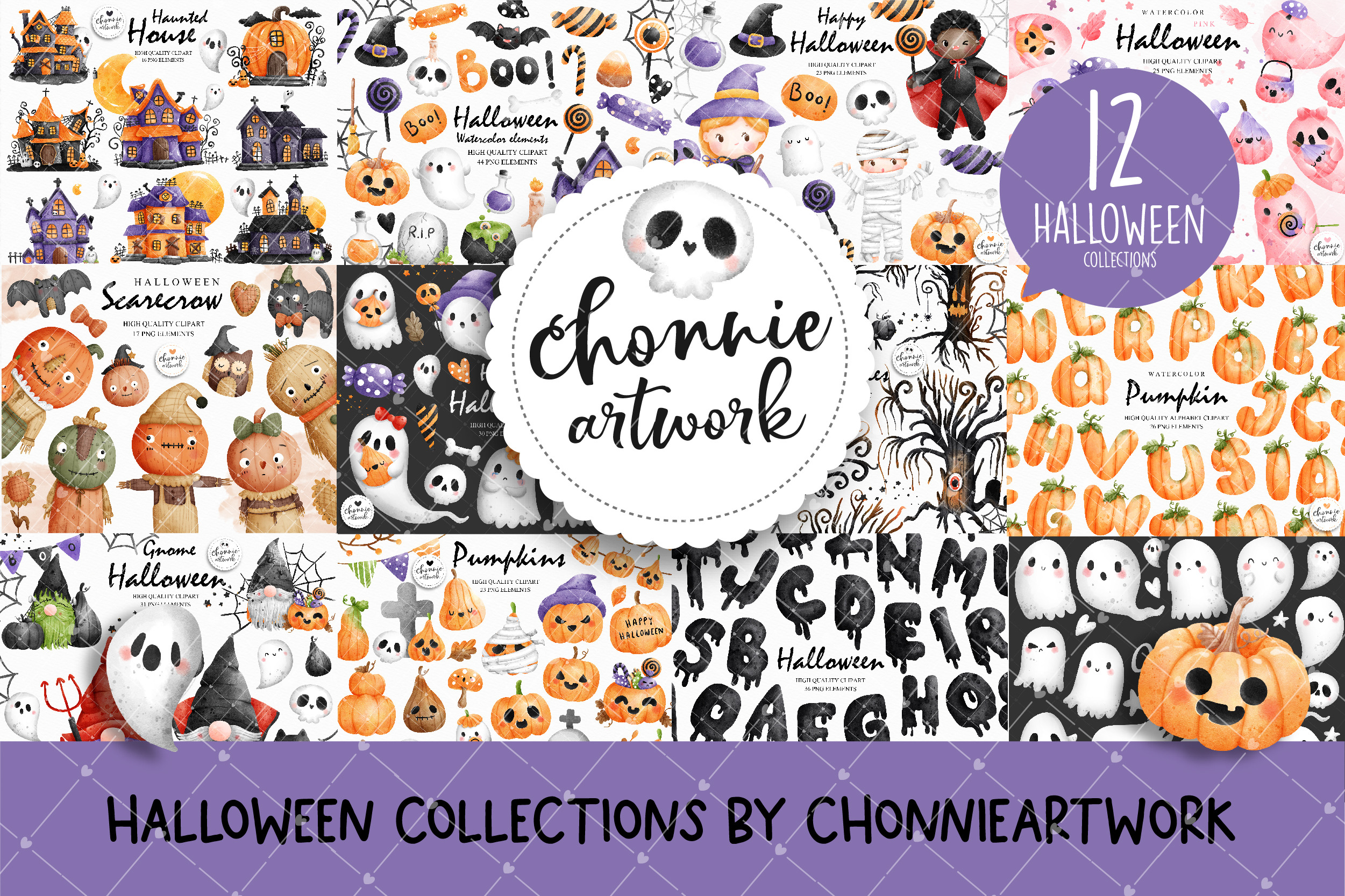 Halloween clipart bundle, an Illustration by Chonnieartwork