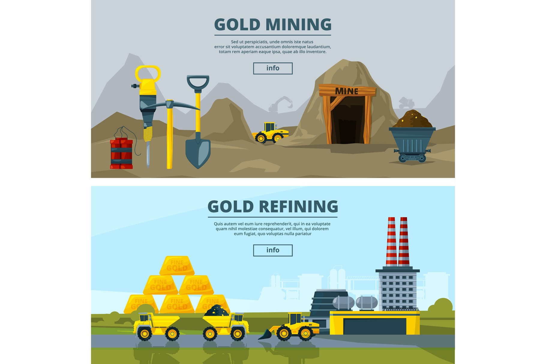 Vector banners set with illustrations of mining industry, a Background ...