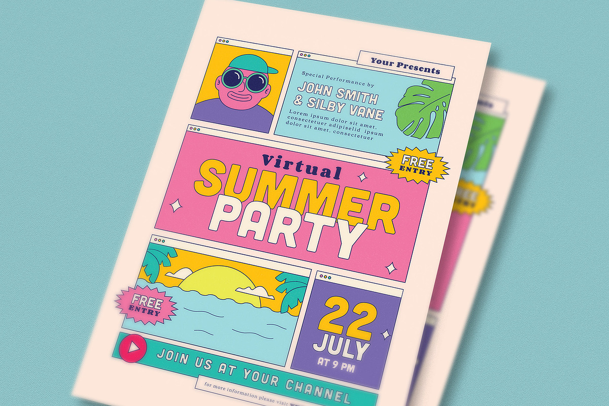 Virtual Summer Party Flyer Set, a Flyer Template by Guuver
