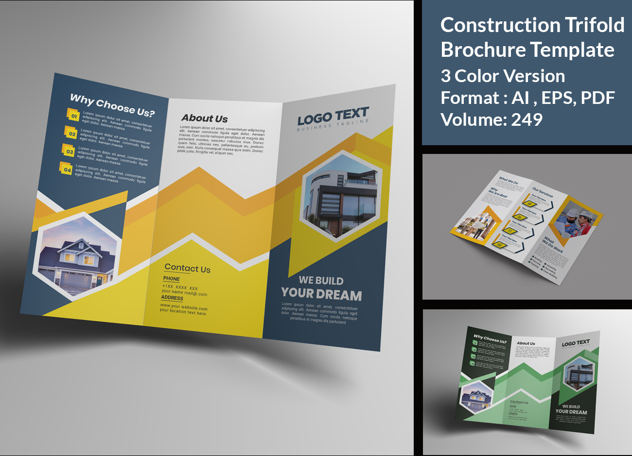 Construction Tri Fold Brochure | Brochure Templates ~ Creative Market