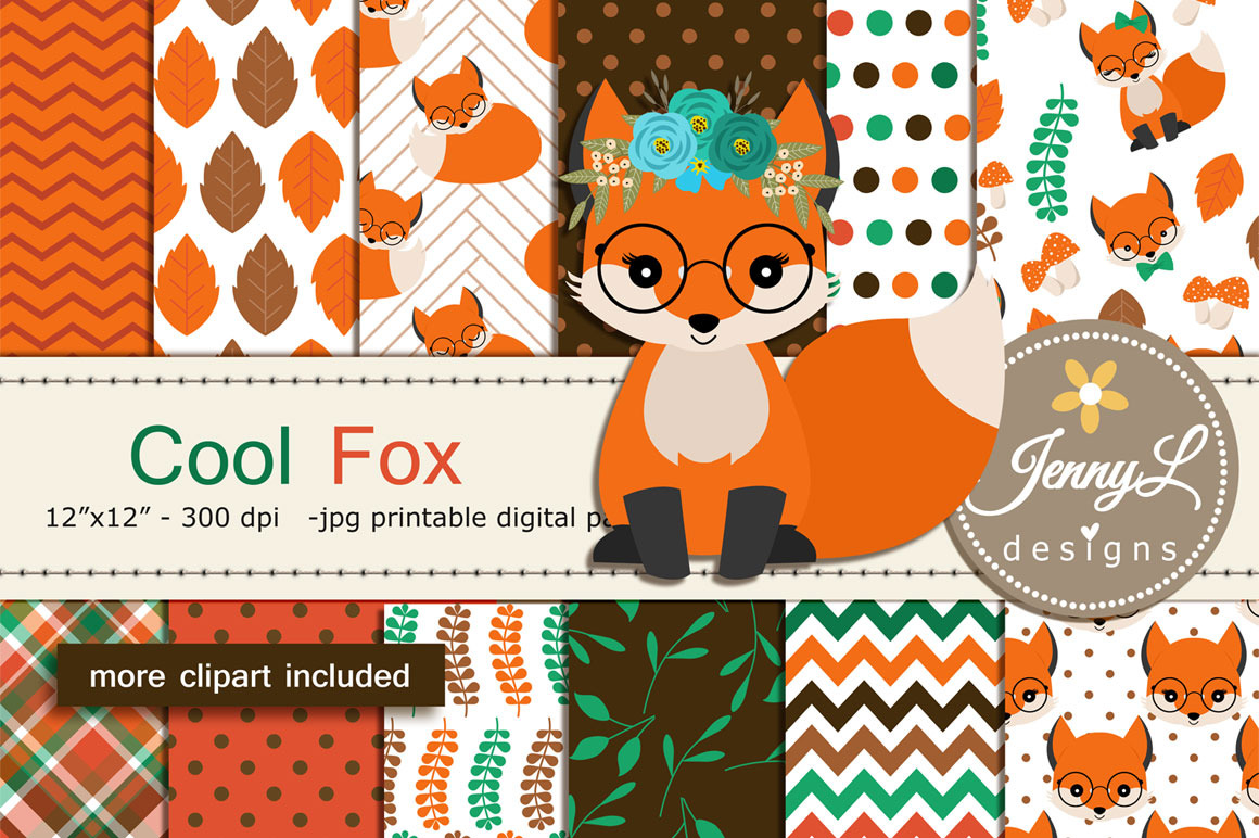 Fox Digital Papers and Clipart, a Pattern Graphic by JennyL Designs