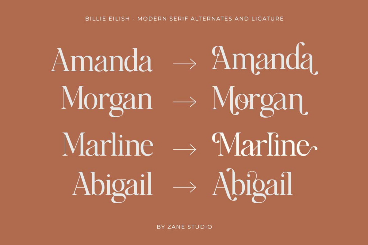 Billie Eilish || Ligature Serif Font, a Serif Font by Zane Studio