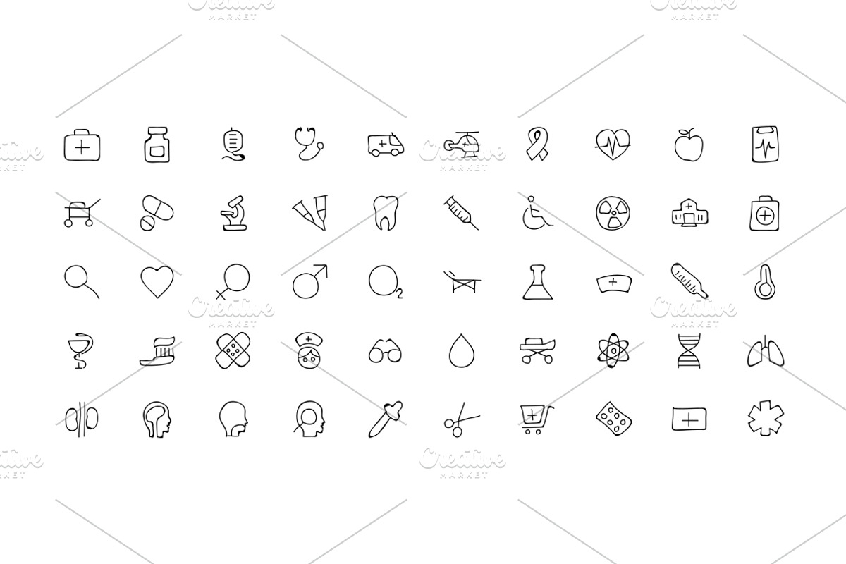 100 Medical Hand Drawn Doodle Icons, an Icon by Creative Stall