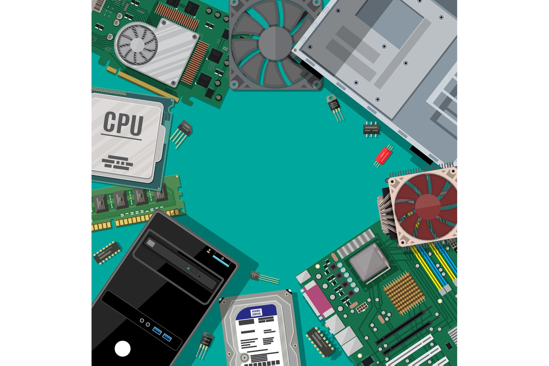 Assembling PC. Personal computer | Technology Illustrations ~ Creative ...