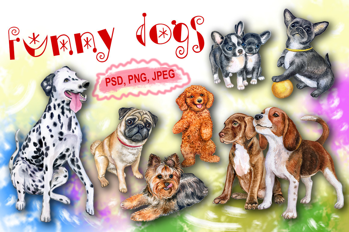 Funny dogs. Watercolor, an Animal Illustration by Watercolor dreams
