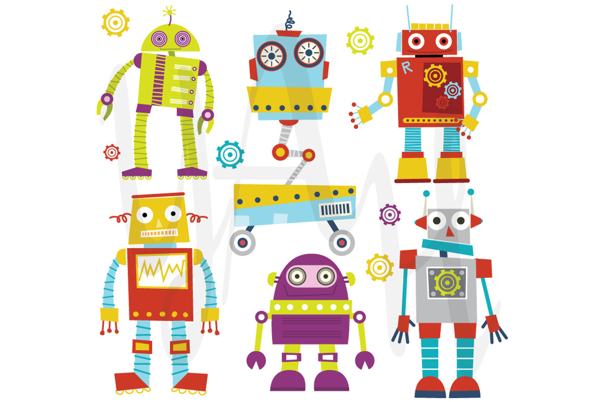 Cute Robots Clip Art, an Illustration by YenzArtHaut