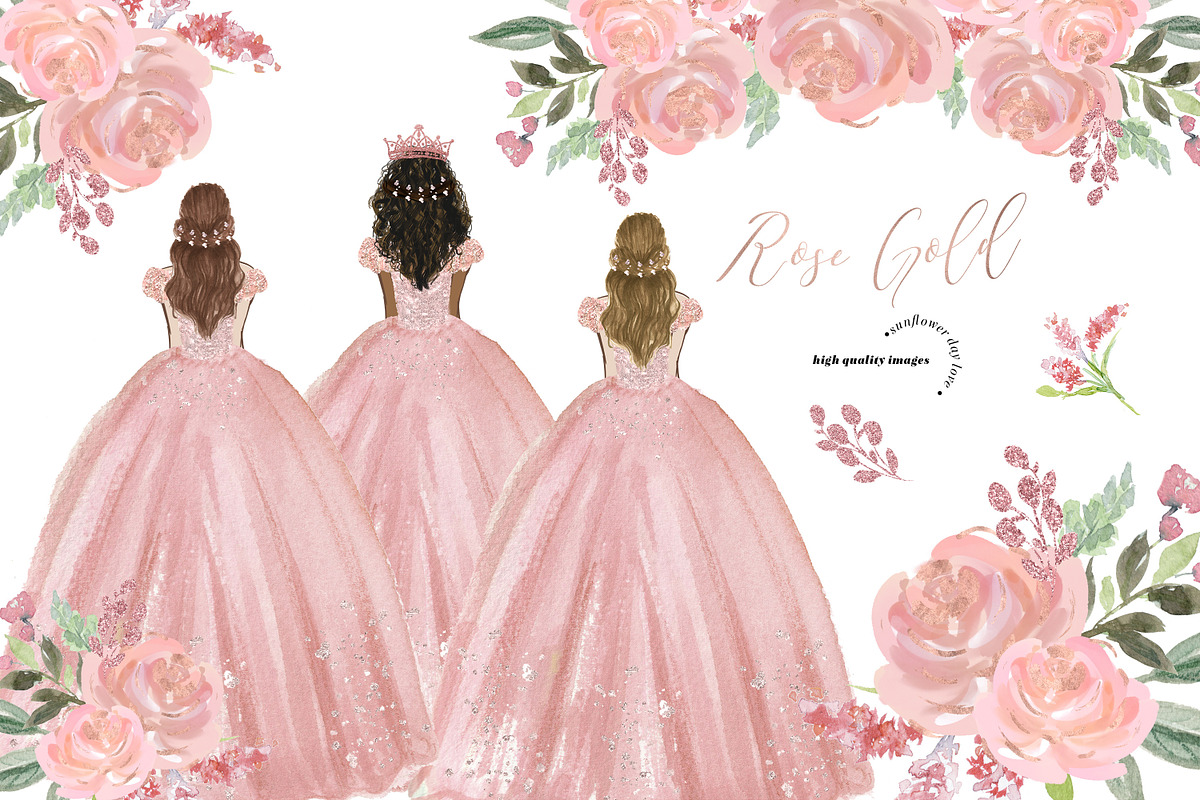 Rose Gold Princess Clipart, an Illustration by Sunflower Day Love