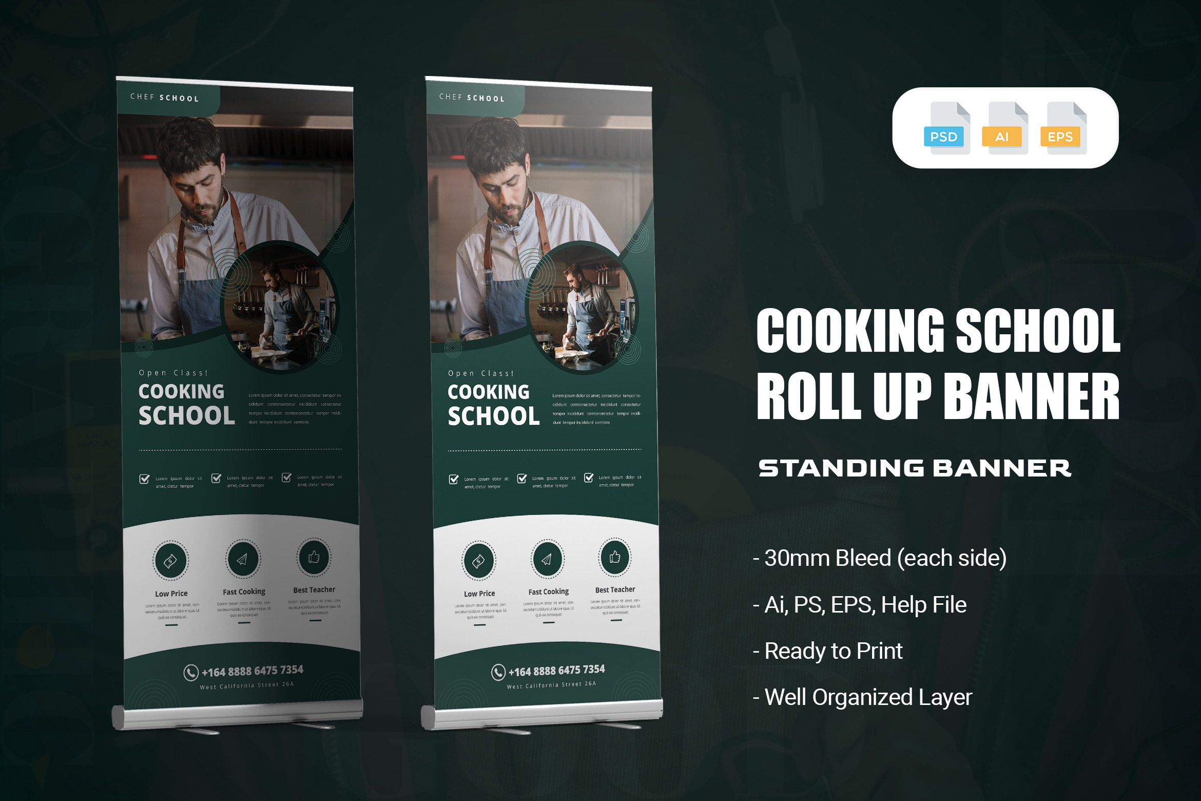 Cooking School Roll Up Banner, a Print Template by AQR Studio