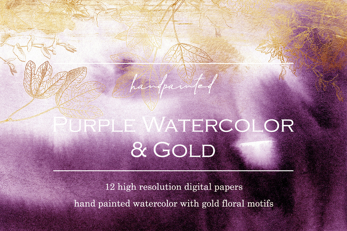 Gold floral watercolor digital paper, a Texture Graphic by PixelJungle