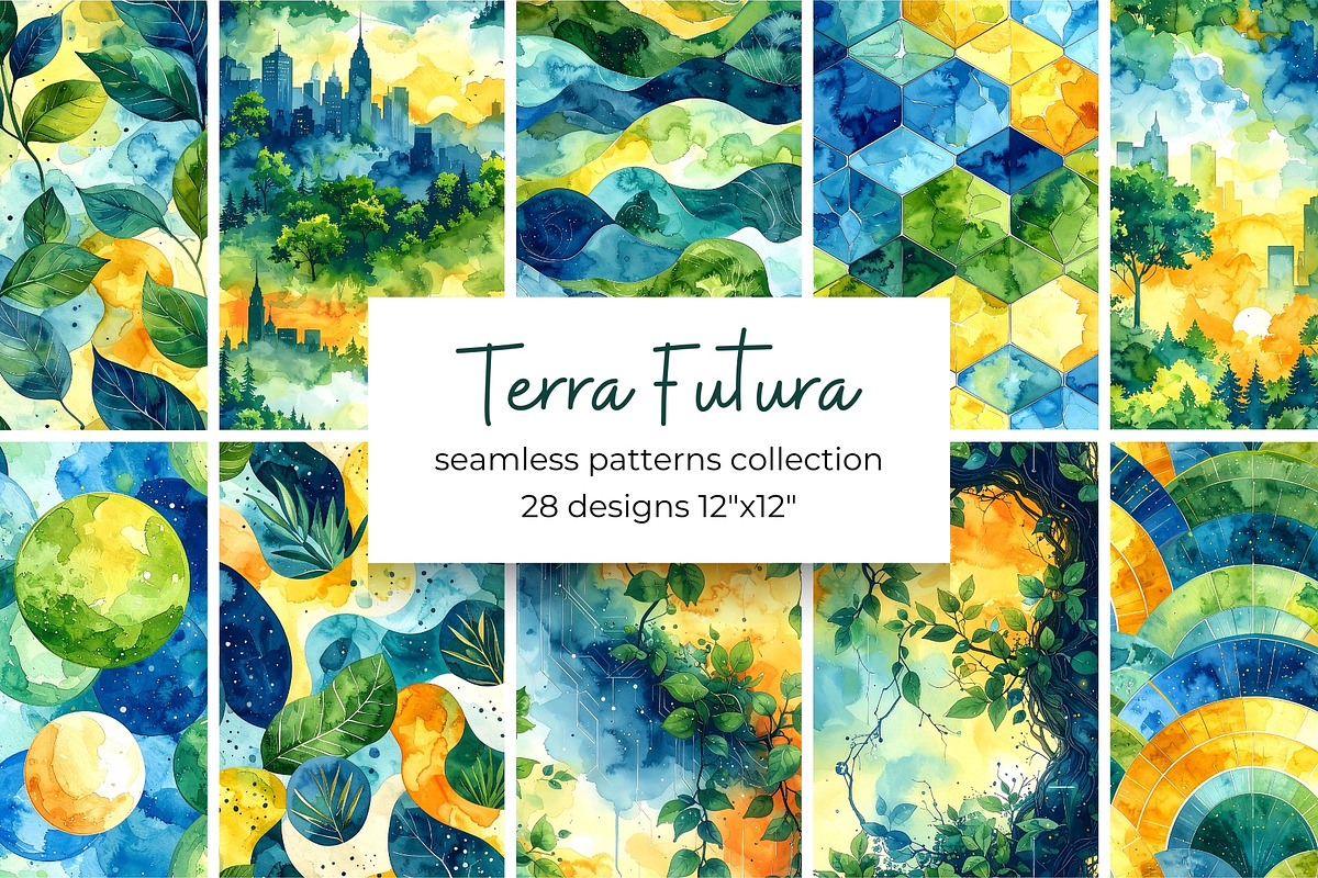 Terra Futura Seamless Patterns, a Pattern Graphic by Anny Sketches