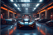 futuristic garage showcasing lineup, a Technology Illustration by ...