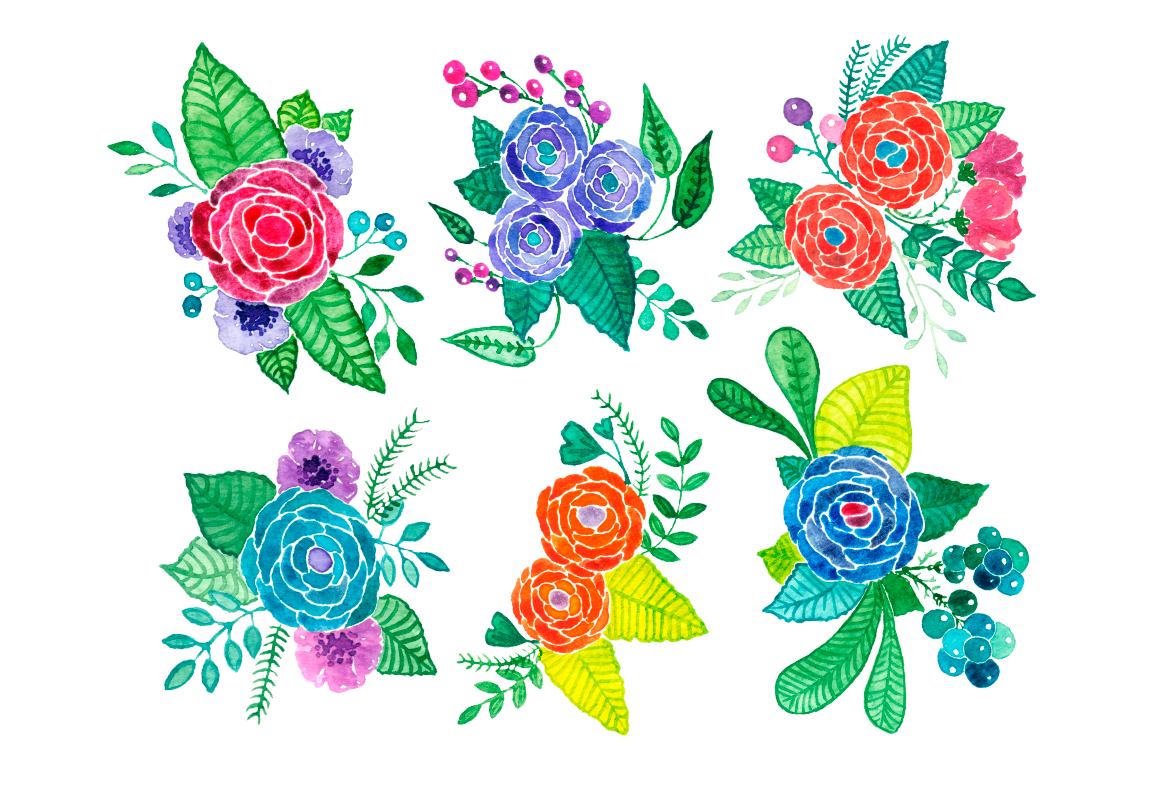 Colorful Watercolor Flowers Clip Art, a Texture Illustration by Magic ...