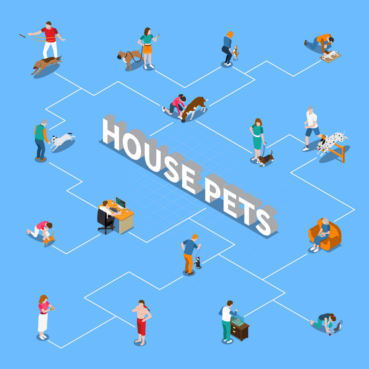 People with pets isometric flowchart, an Animal Illustration by Macrovector