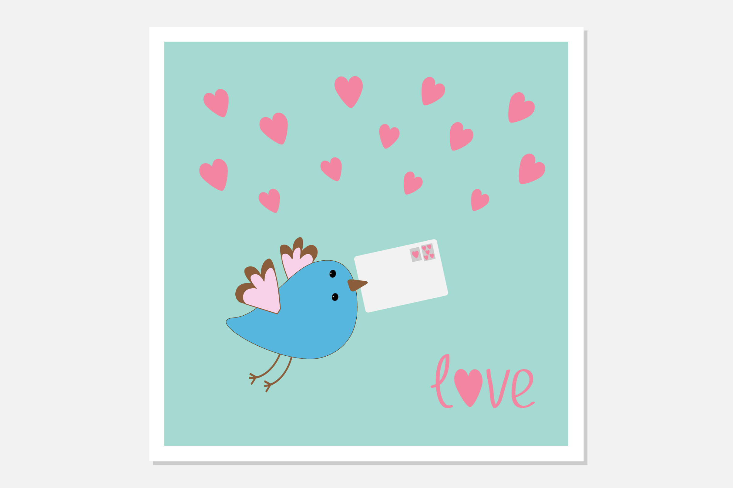 Flying bird with letter and hearts, a Decorative Illustration by ...