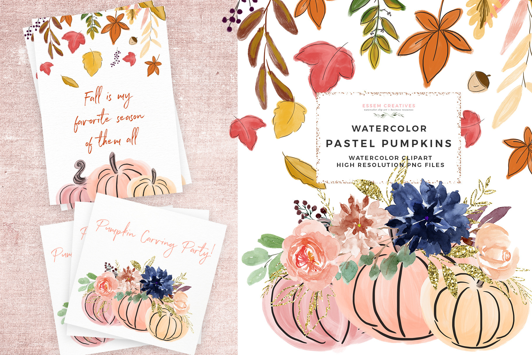 Fall Floral Pumpkin Wreath Clipart, an Illustration by Essem Creatives