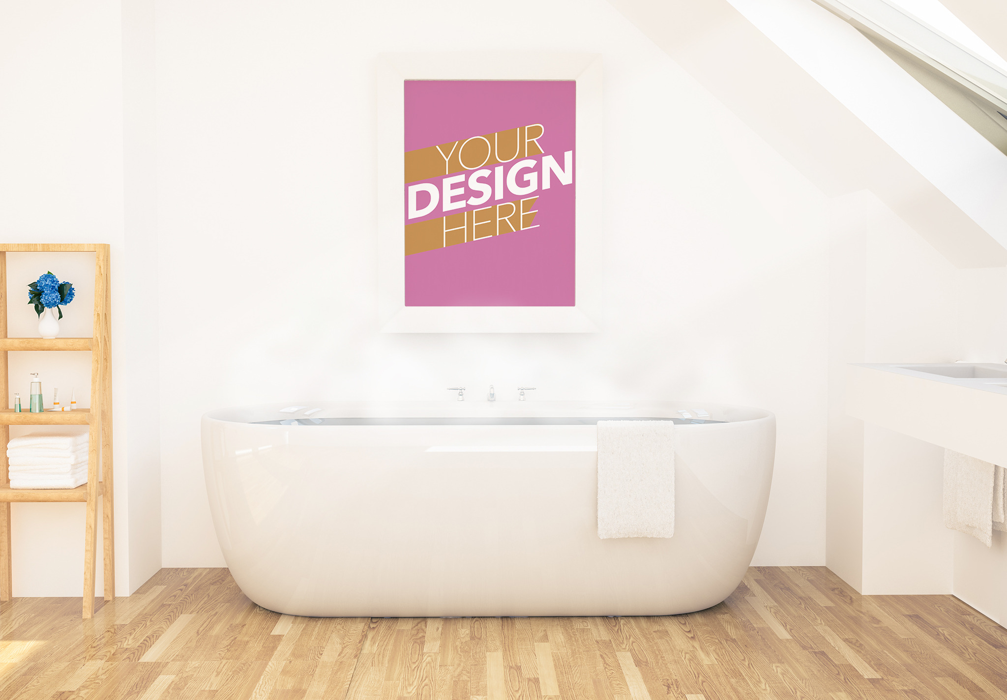 Bathroom Poster Mockup, a Print Template by McLittle Stock