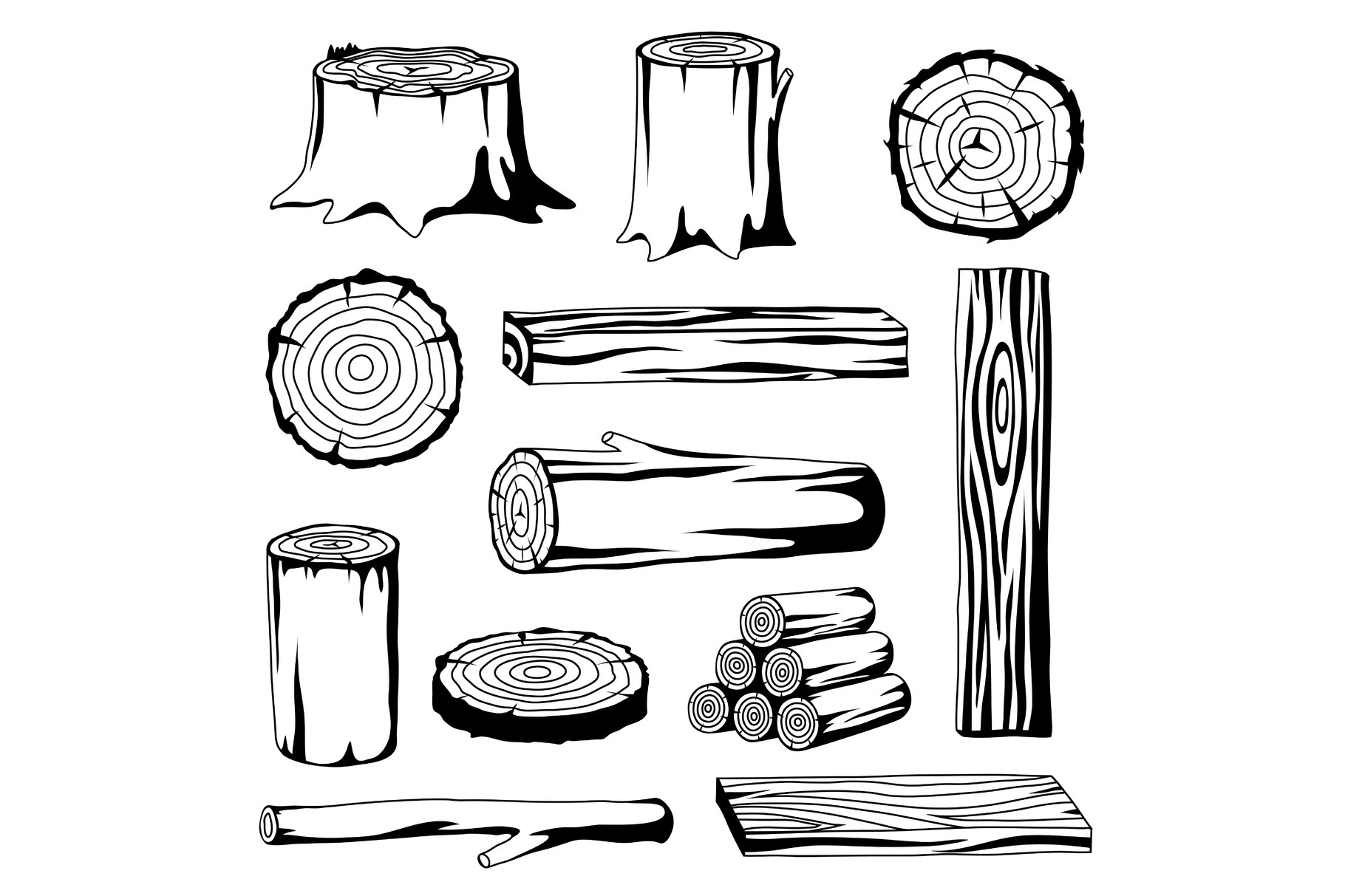 Set of wood logs for forestry and lumber industry. Illustration of ...