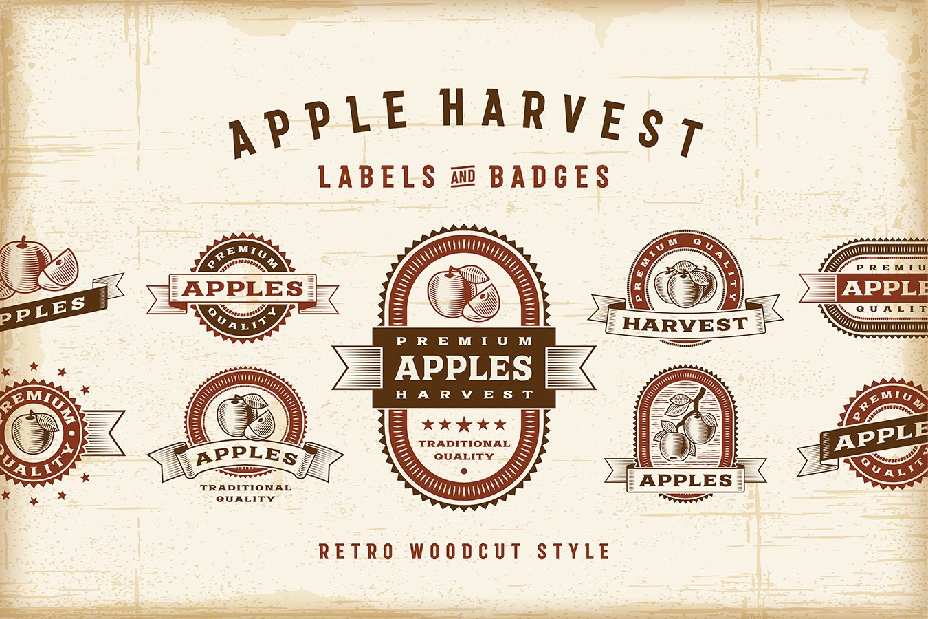 Vintage Apple Labels Set, a Food Illustration by Retro Graphics