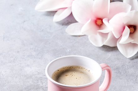 Coffee with spring flowers featuring coffee, flowers, and flower, a ...