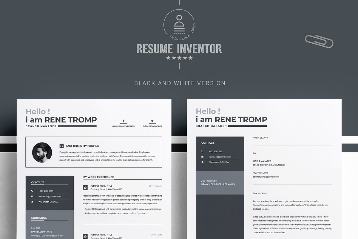 1 Page Professional Resume Template, a Resume Template by ResumeInventor