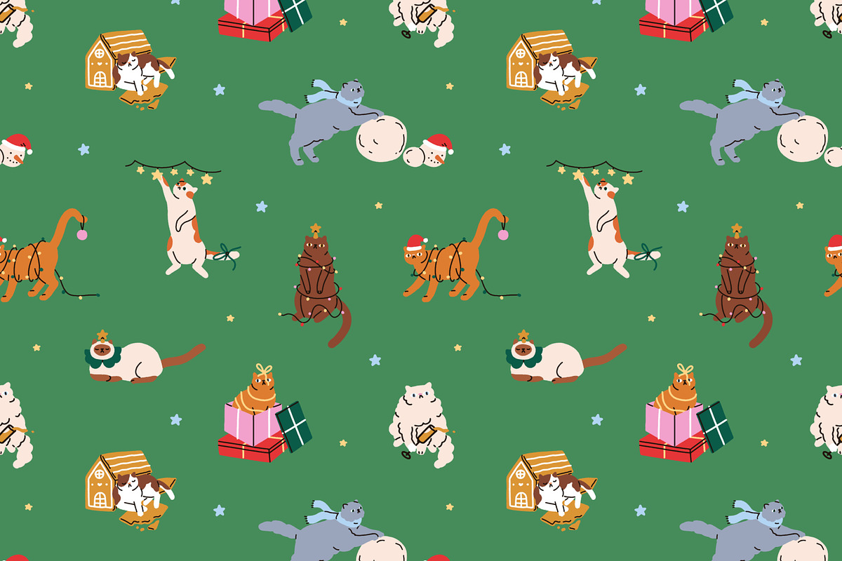 Christmas cats seamless patterns, a Pattern Graphic by Good Studio