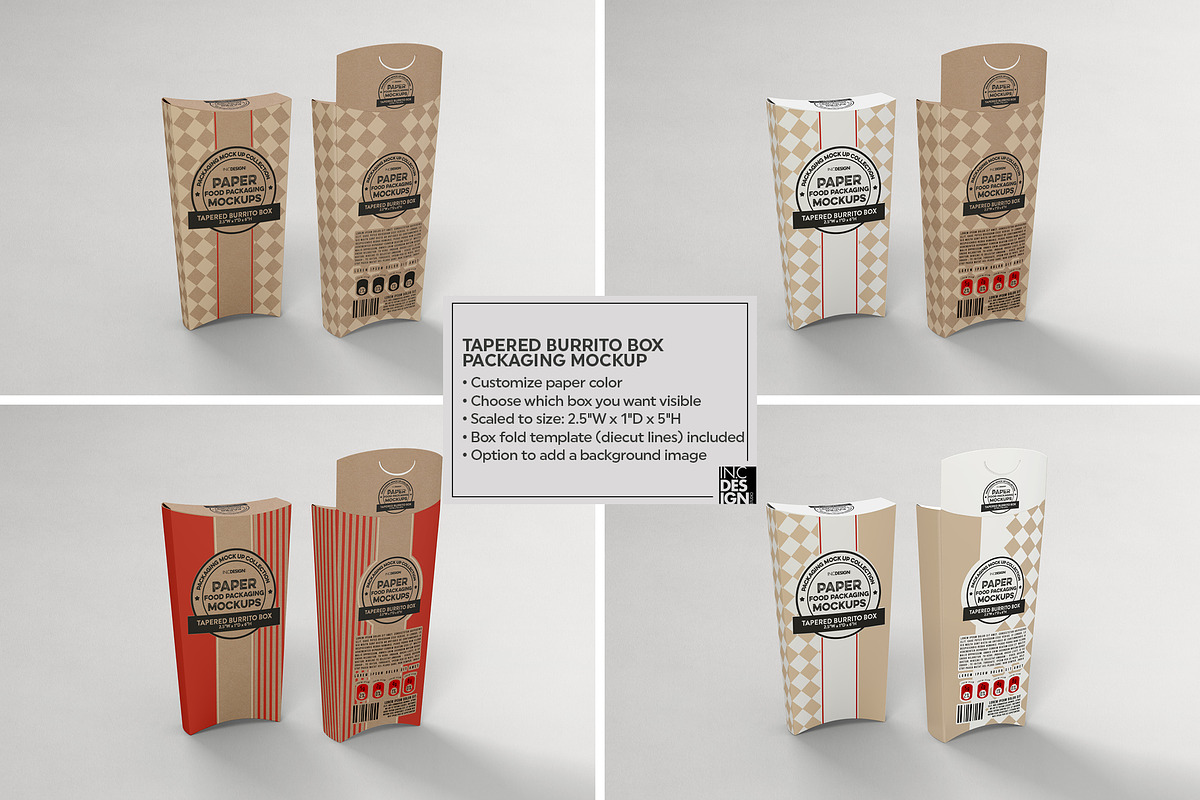 Tapered Burrito Box Packaging Mockup, a Packaging Mockup by INCDesign