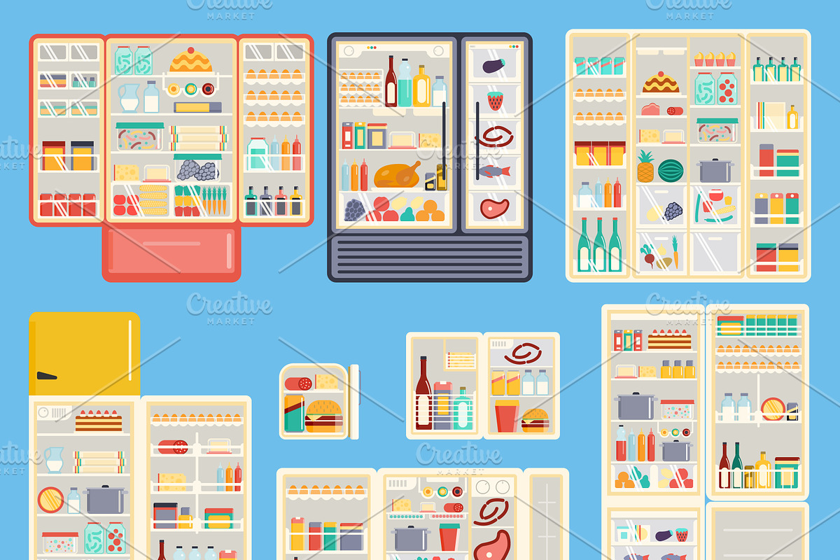 Open refrigerator products vector, a Food Illustration by ...