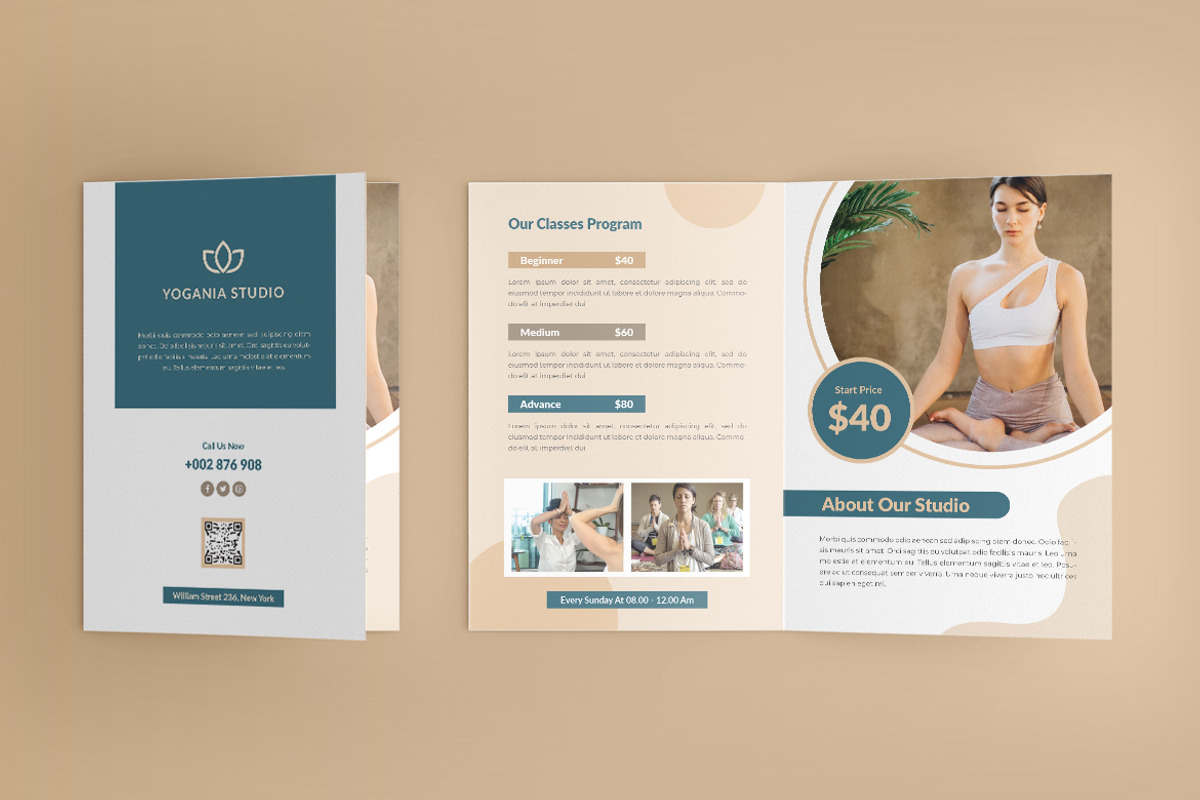 Yoga Class Bifold Brochure, a Brochure Template by Rahardi Creative