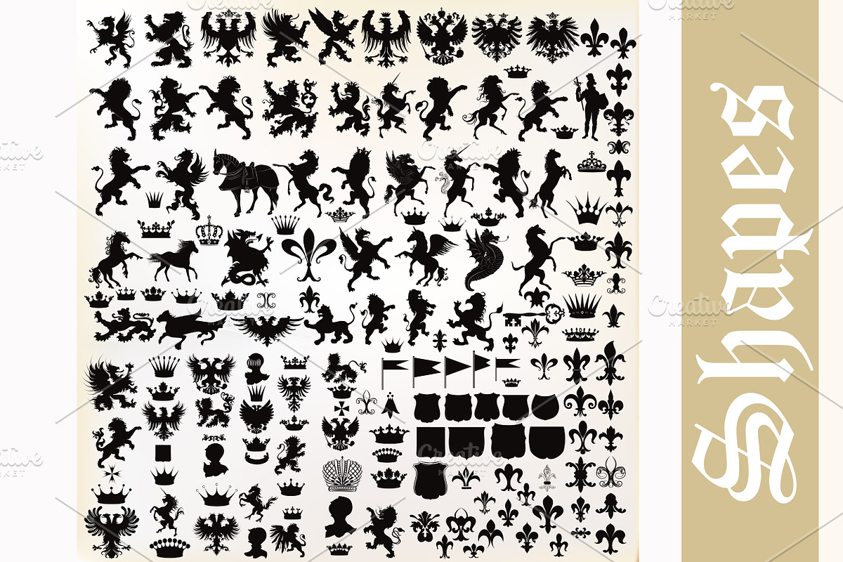 Big set of crowns and heraldic shape, an Object Graphic by FleurArt