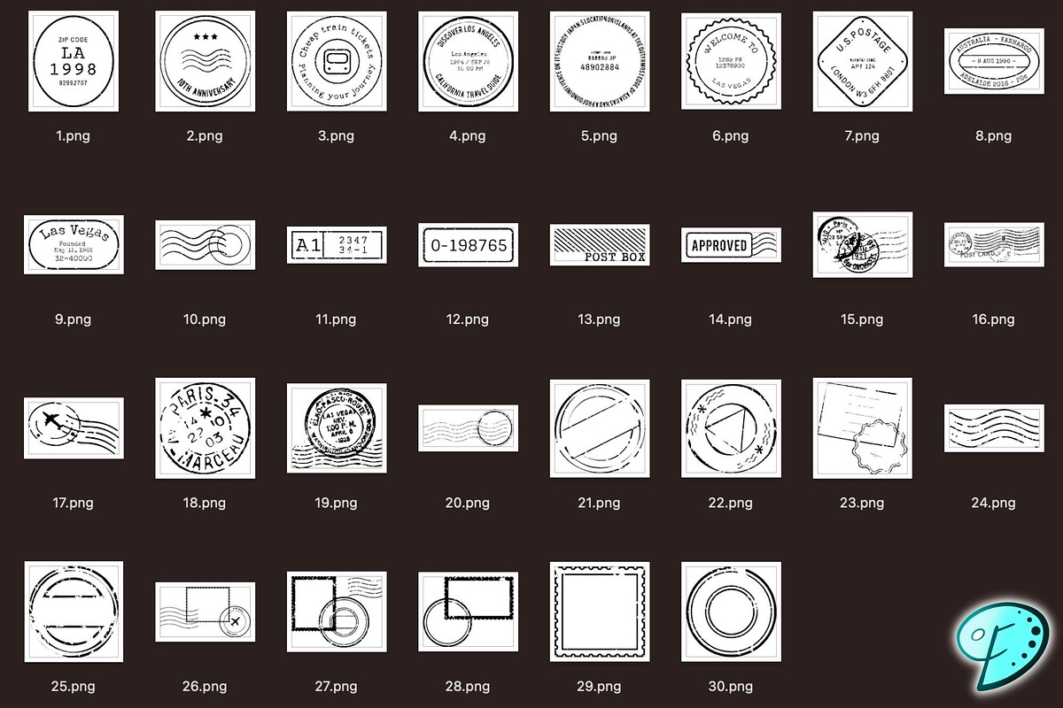 100 Postmark Stamps SVG PNG Bundle, an Object Graphic by Emily Designs