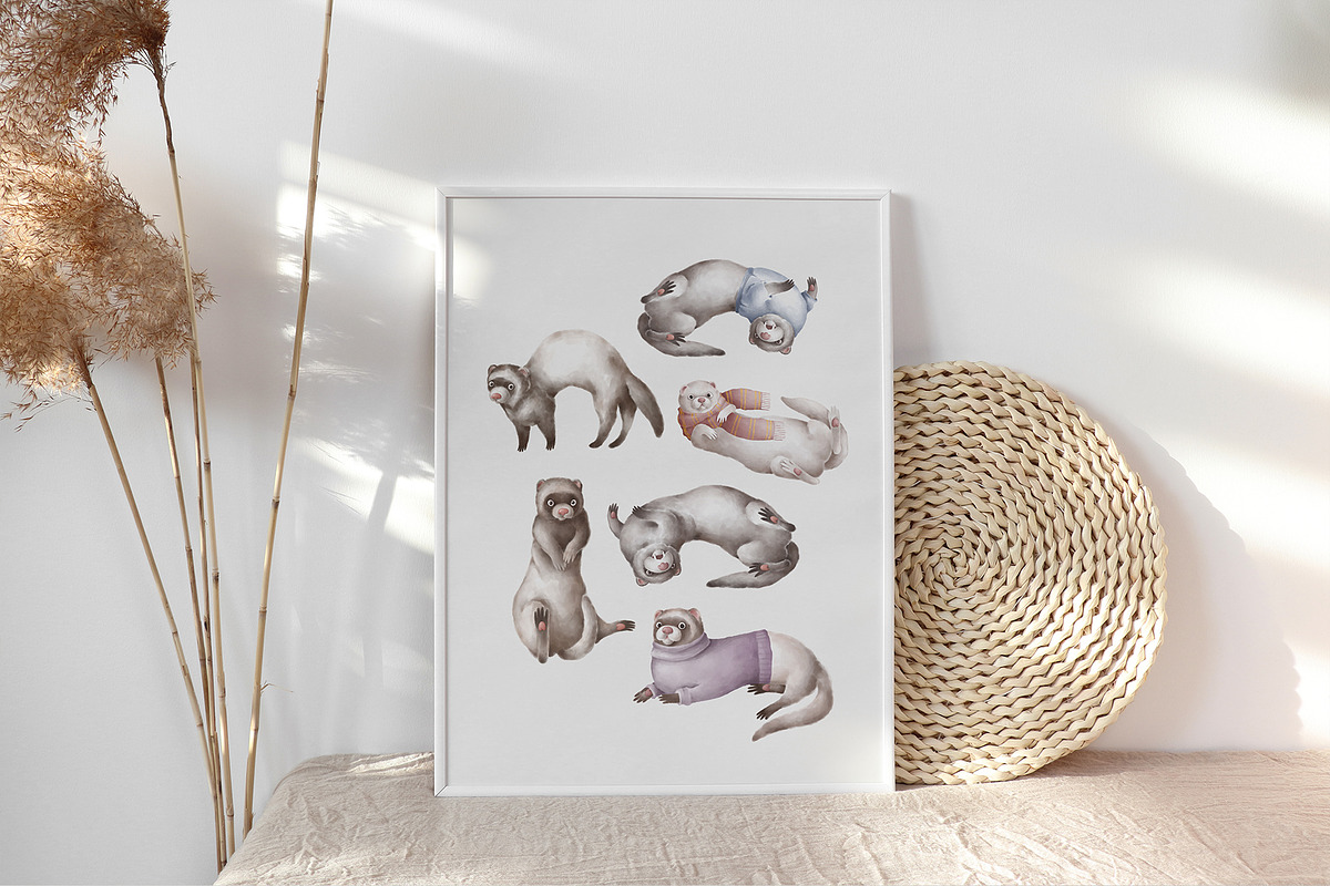 Cute Ferrets+patterns, an Animal Illustration by TheCuteShop