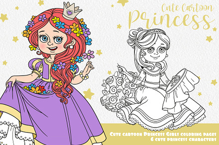 Cute cartoon Princess coloring pages, an Illustration by Azuzlikus