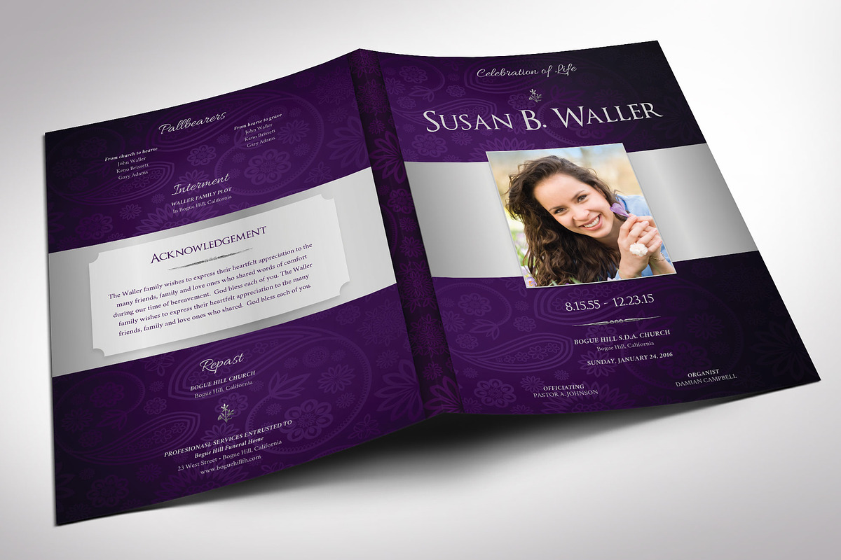 Purple Silver Funeral Program Word, a Brochure Template by Godserv ...