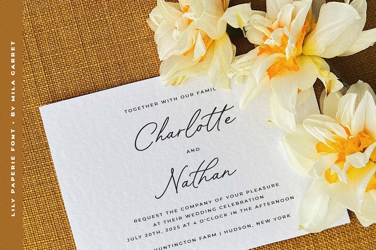 Lily Paperie Signature Logo Script, a Script Font by Mila Garret