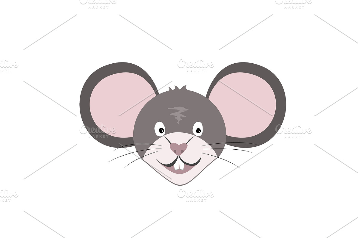 Smiling Rat or Mouse Face Icon, an Animal Illustration by Toltemara