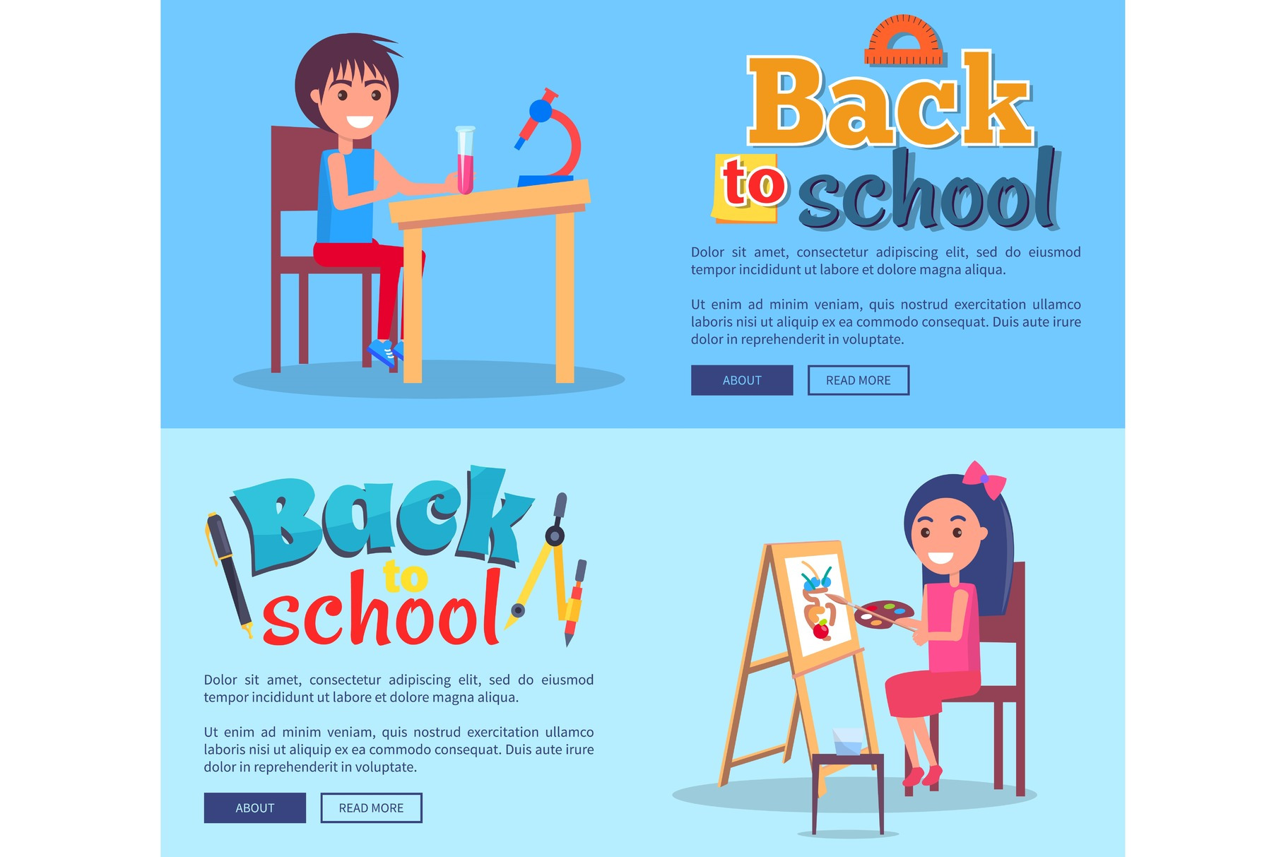 Back to School Posters Set with Girl | Education Illustrations ...