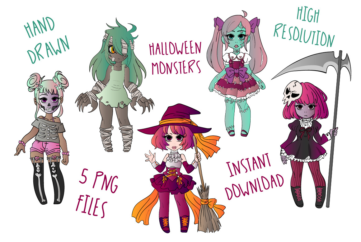 Halloween Monsters Clipart Set, an Animal Illustration by zimakidartshop