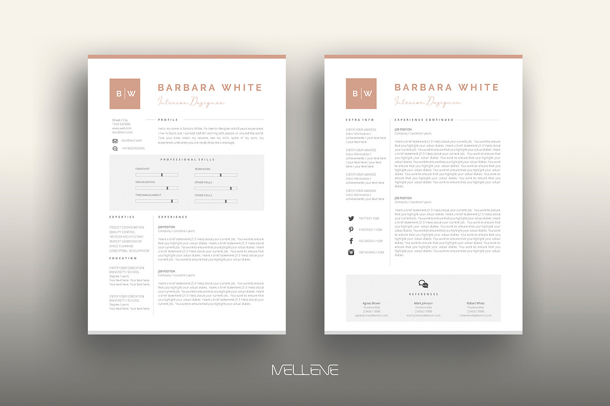 Resume / CV template - Barbara, a Resume Template by Mellene Templates