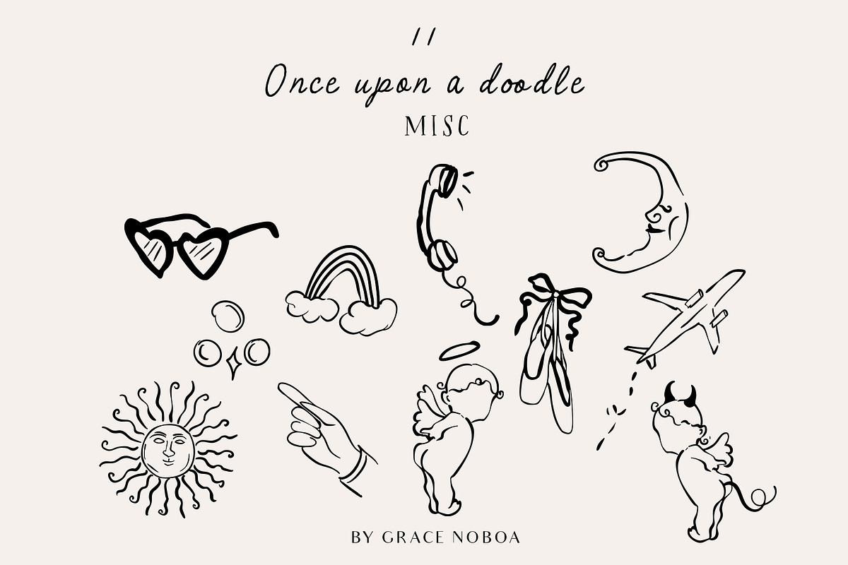 Whimsical doodle Line art svg vector, a Decorative Illustration by ...